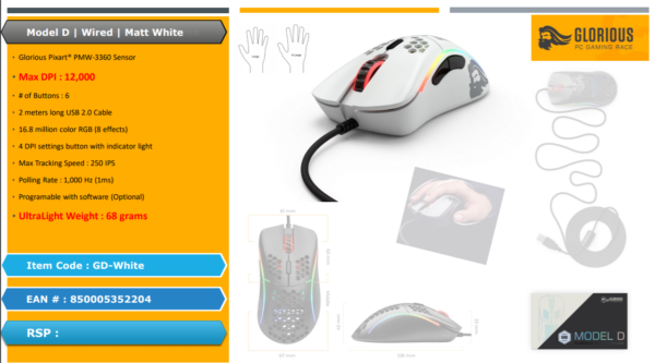 MOUSE GLORIOUS MODEL D WHITE - watanimall