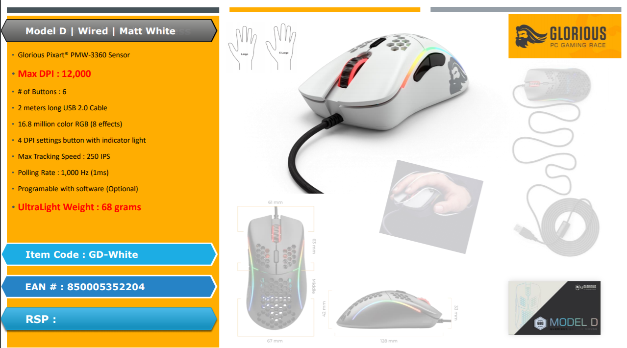 MOUSE GLORIOUS MODEL D WHITE - watanimall