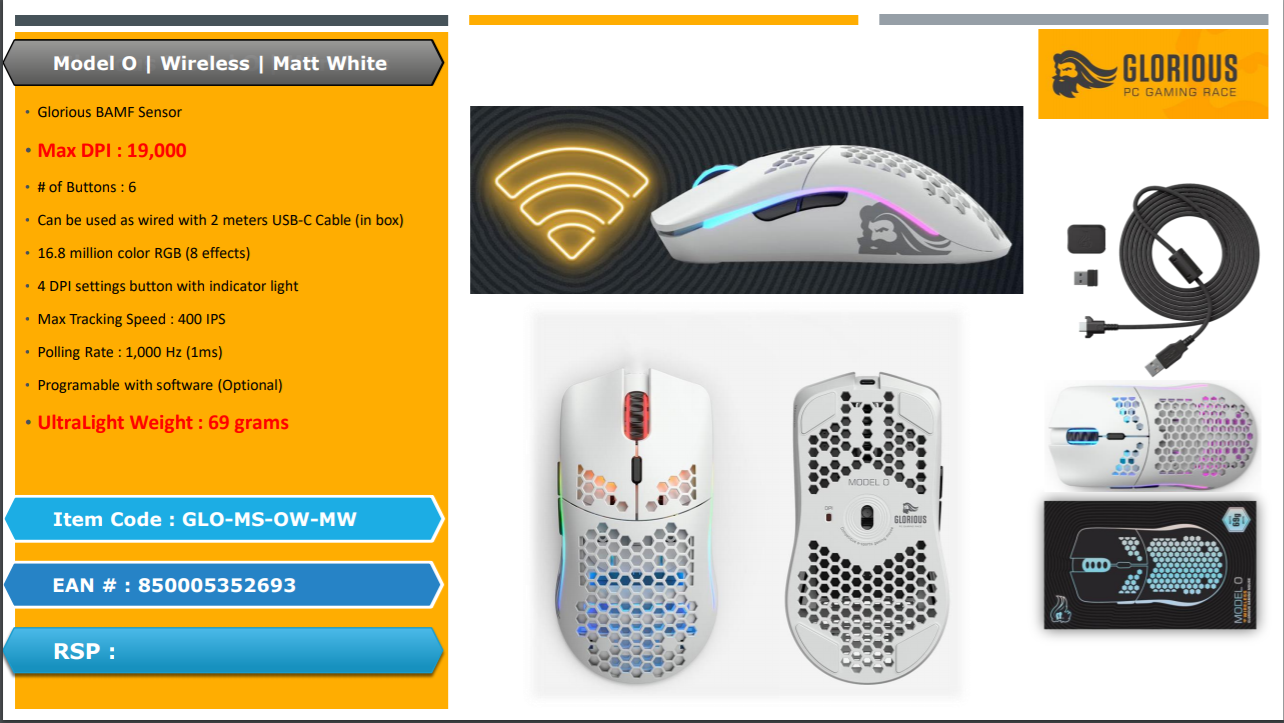 MOUSE GLORIOUS MODEL O WIRELESS MATTE WHITE - watanimall